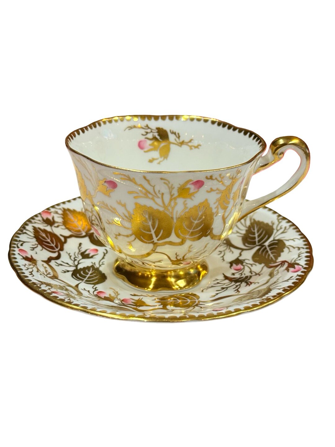 Royal Chelsea Gold Leaf Tea Cup and Saucer Set Bone China Vintage ...