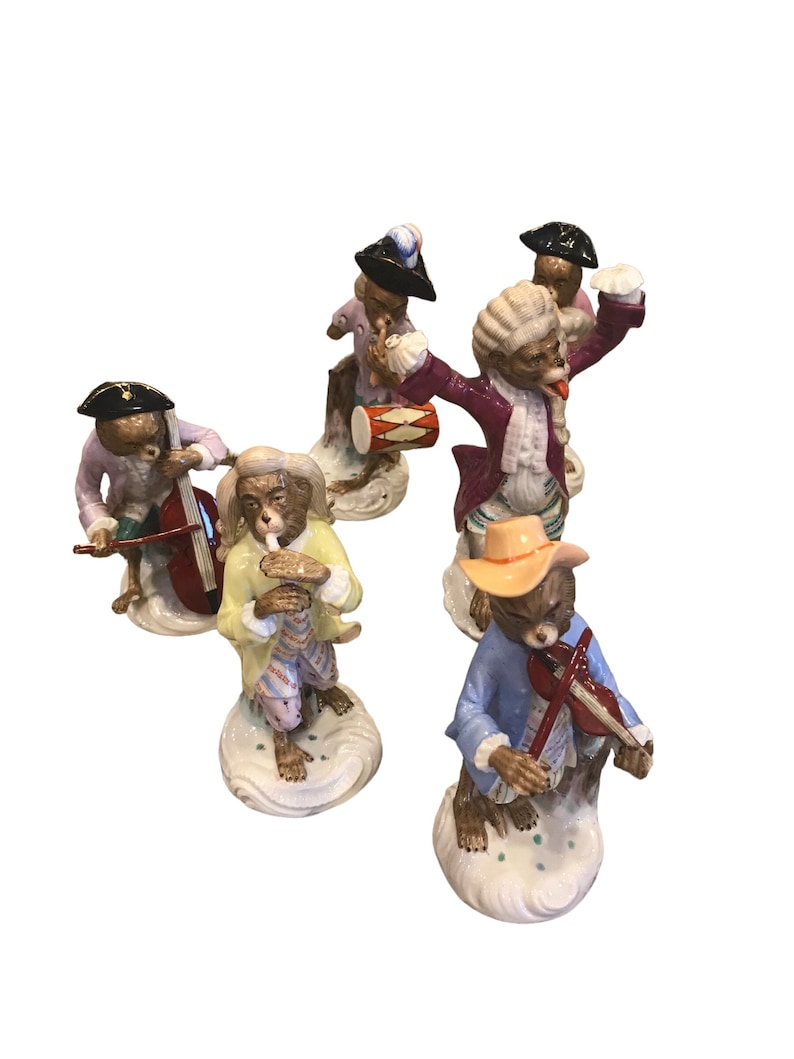 Antique 18th Century German Sitzendorf Monkey Band 9 Figurines, Closter ...