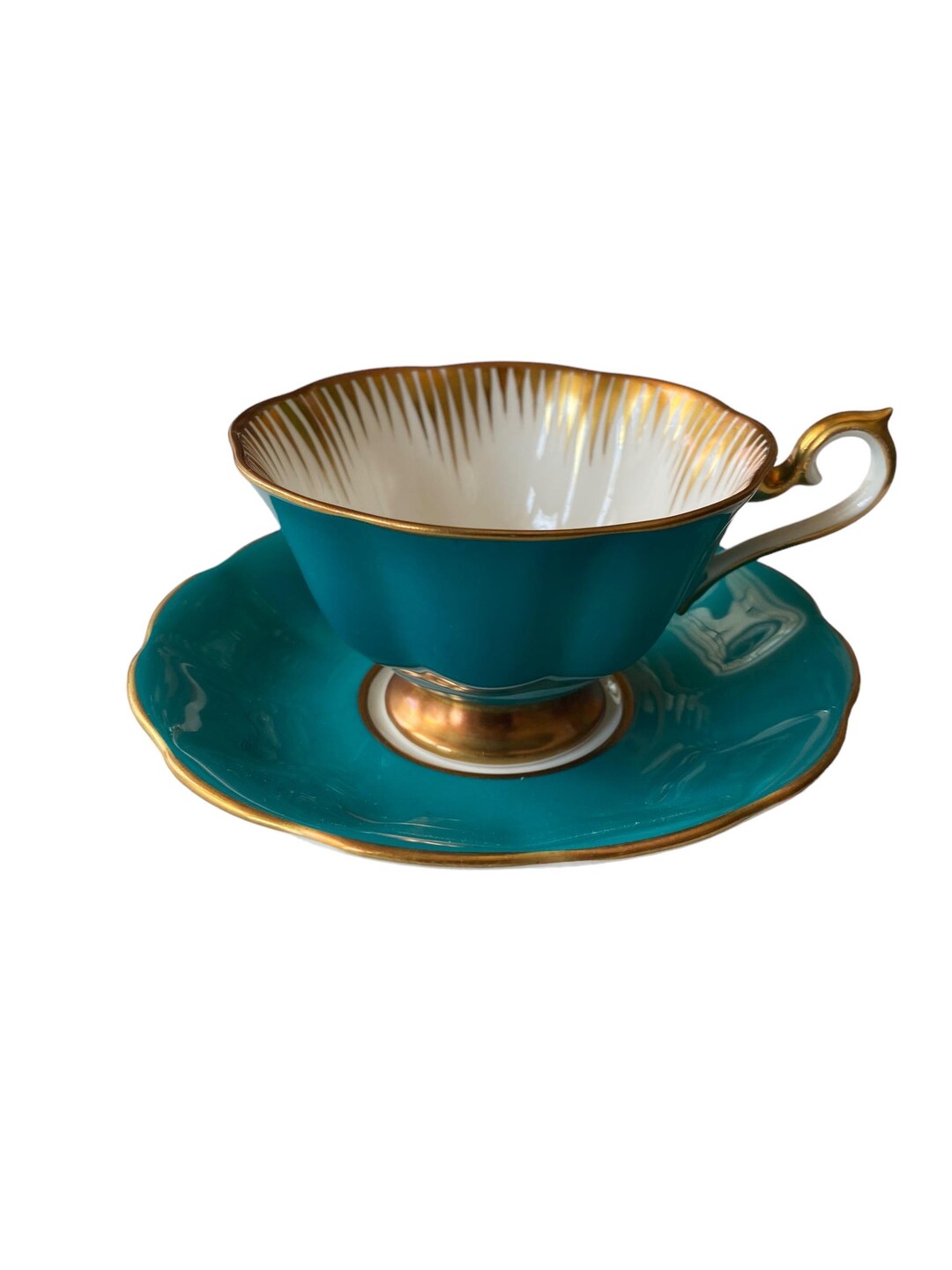 Rare Royal Albert Avon Shaped Teal Green Tea Cup and Saucer With Heavy ...