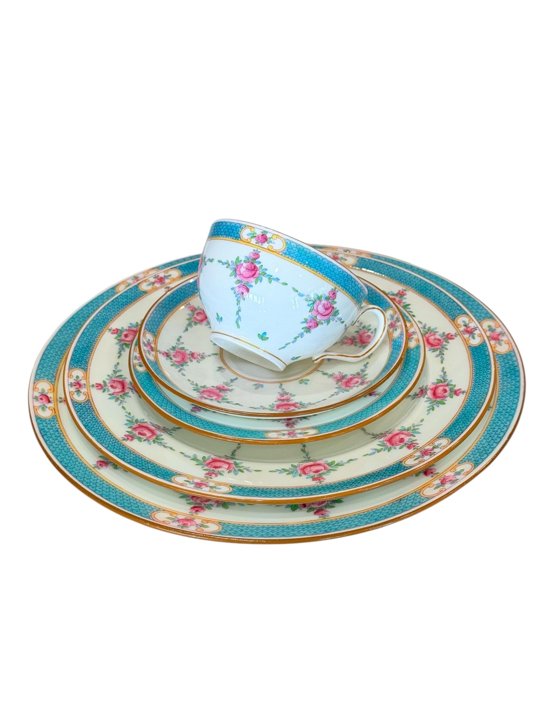 Antique Minton Dinnerware Set: Hand-painted Persian Rose, Turquoise ...