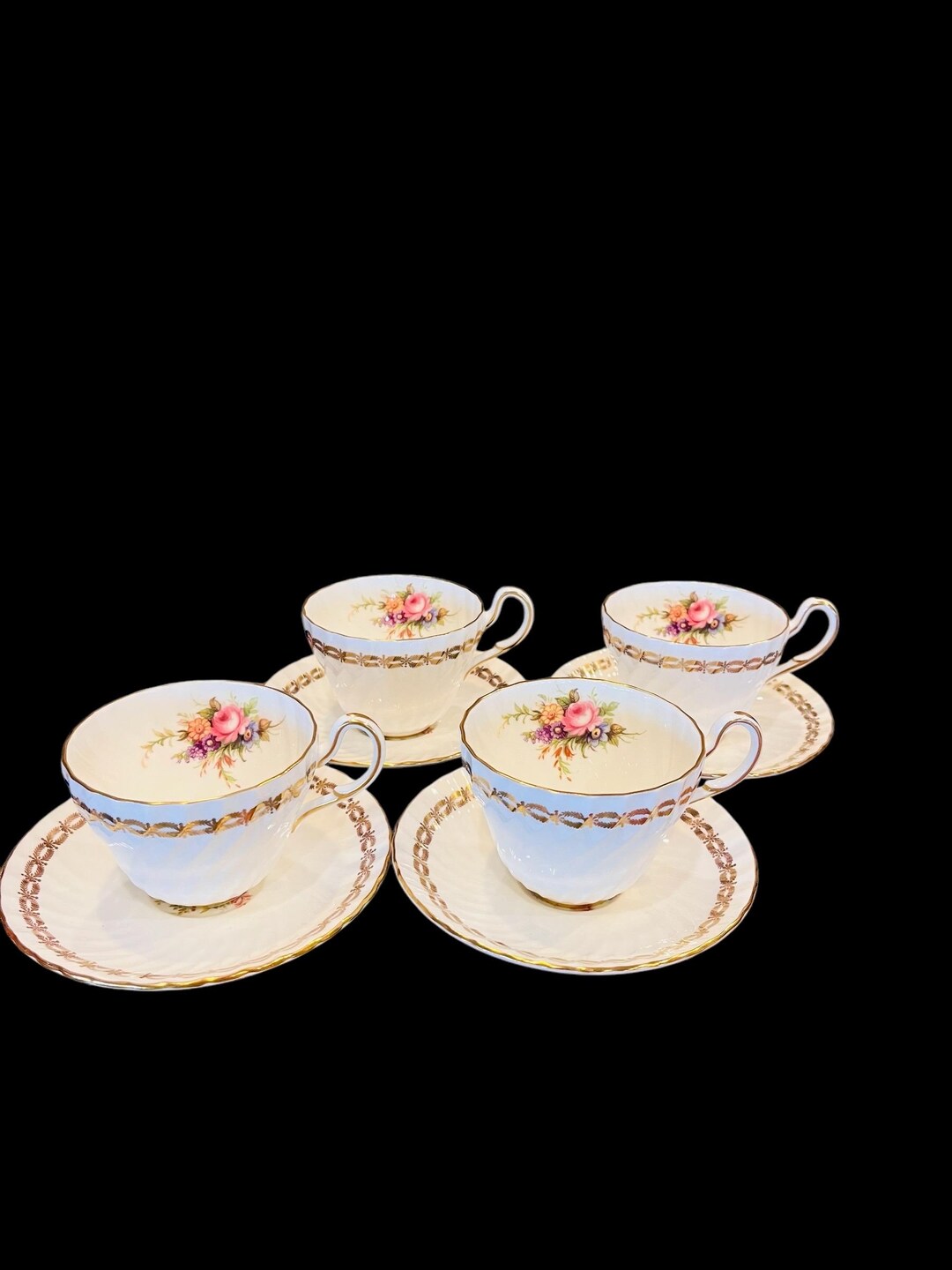 Set of 4 Foley Sorrento Tea Cups and Saucers Set With Flowers and Gold ...