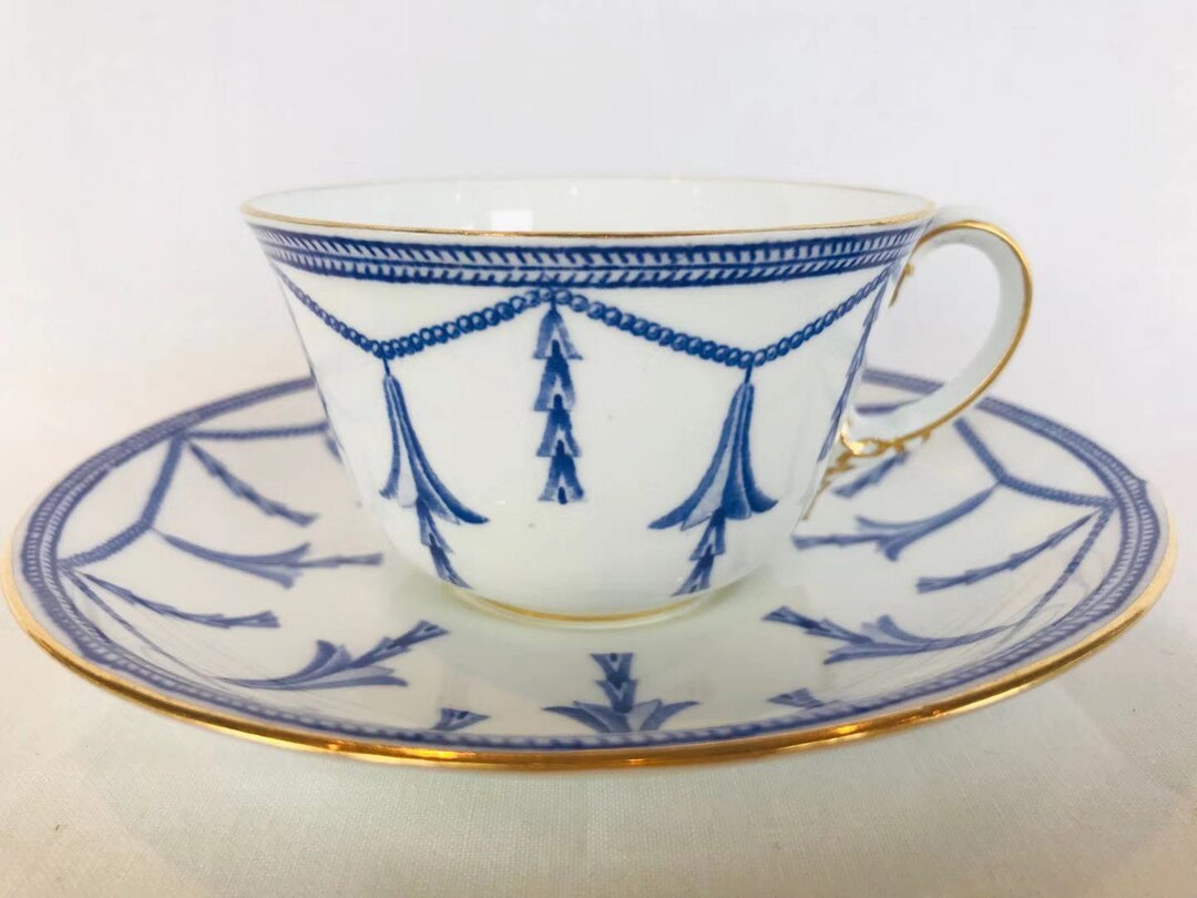 Unique Royal Crown Derby English Tea Cup and Saucer With Blue Swag ...