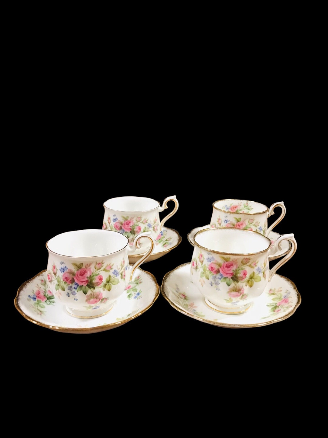 As is Set of 4 Vintage Royal Albert Moss Rose Pattern Tea Cups and ...