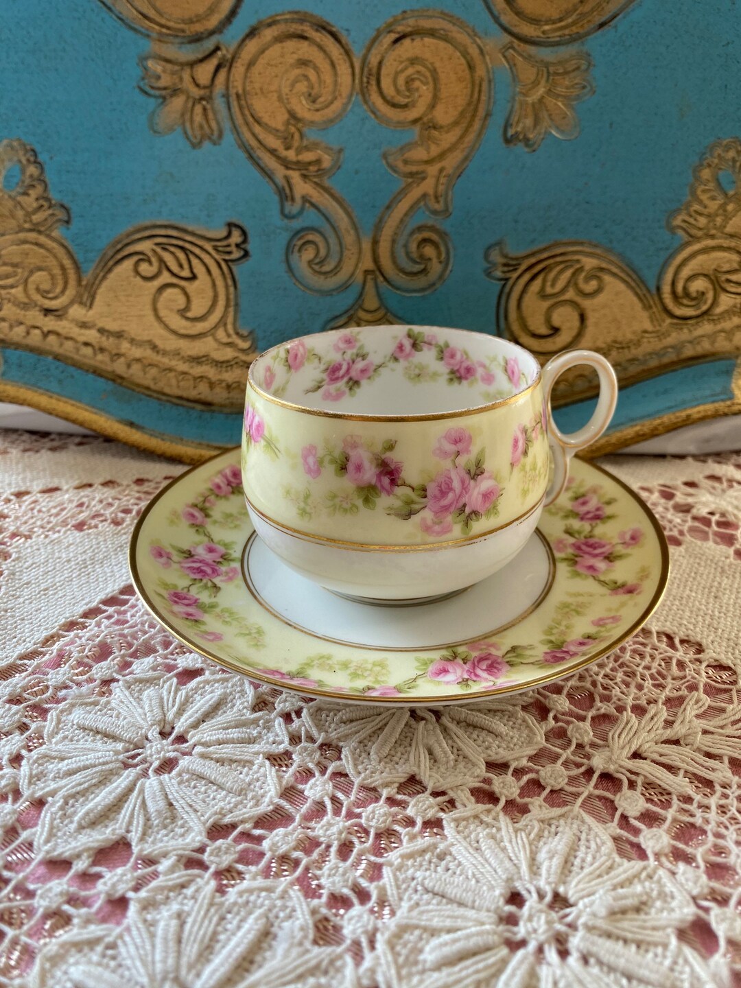Vintage French Romantic Elite Works Limoges Light Yellow Tea Cup and ...