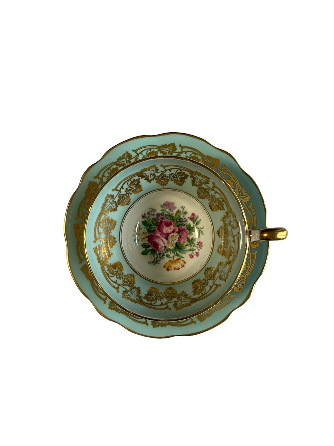 Vintage Foley Blue Turquoise Tea Cup and Saucer With Pink Rose Centre ...