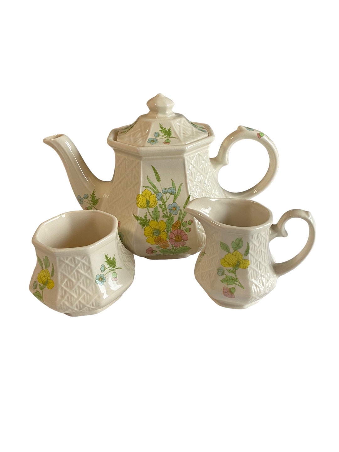 Vintage Sadler Yellow Wild Floral Teapot Set With Cream and Sugar ...