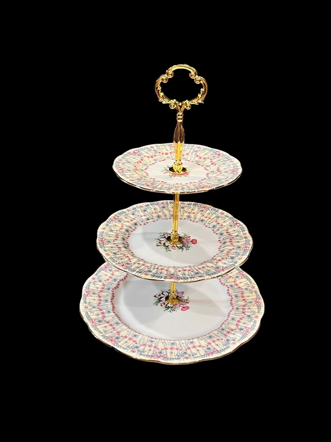 Three Tiered Queen Anne Bow Tie “royal Bridal Gown” Cake Stand ...