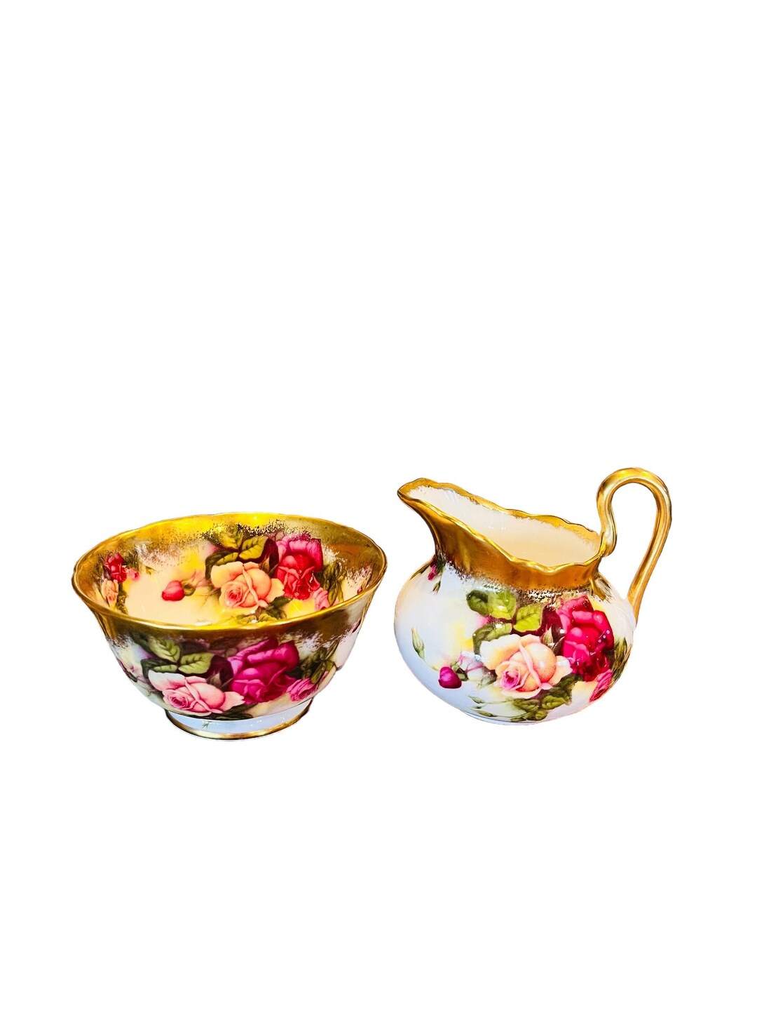 Vintage Set of Royal Chelsea “golden Rose” Creamer and Sugar Bowl Bone ...