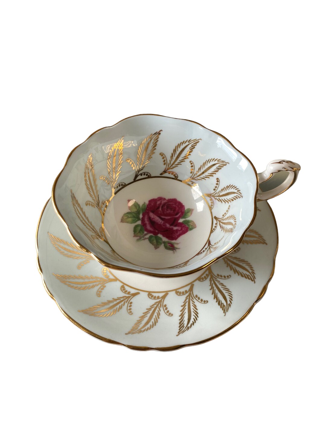 Rare Paragon Light Blue Tea Cup and Saucer With Large Red Floating Rose ...