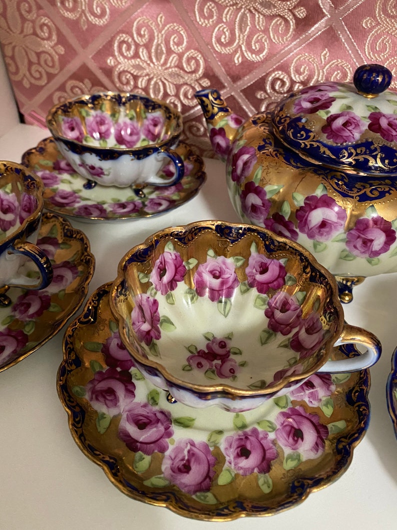 Rare Set of Handpainted 3-legged Blue Unmarked probably - Etsy