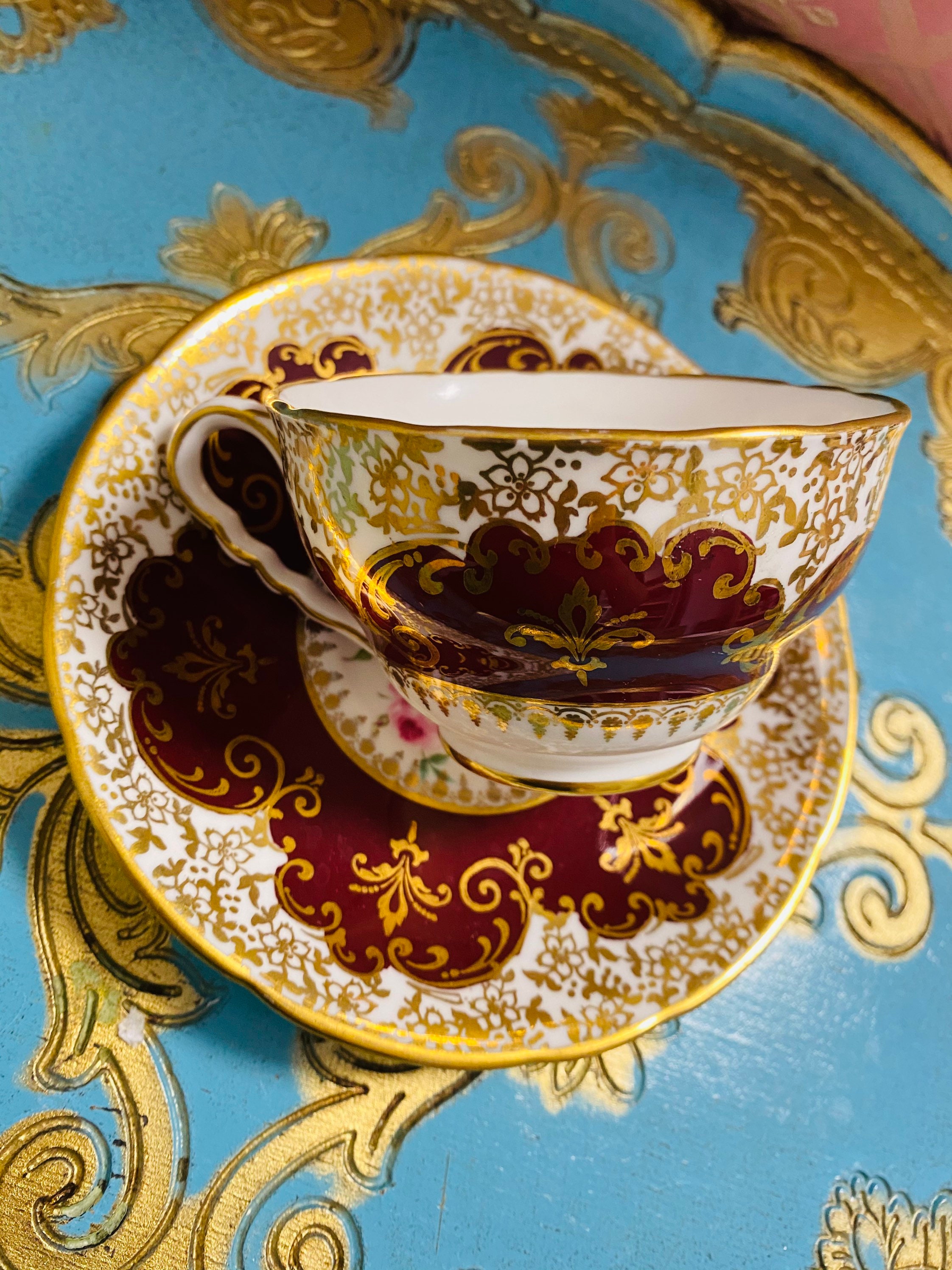 Royal Stafford Burgundy Red Dark Red Tea Cup and Saucer With - Etsy