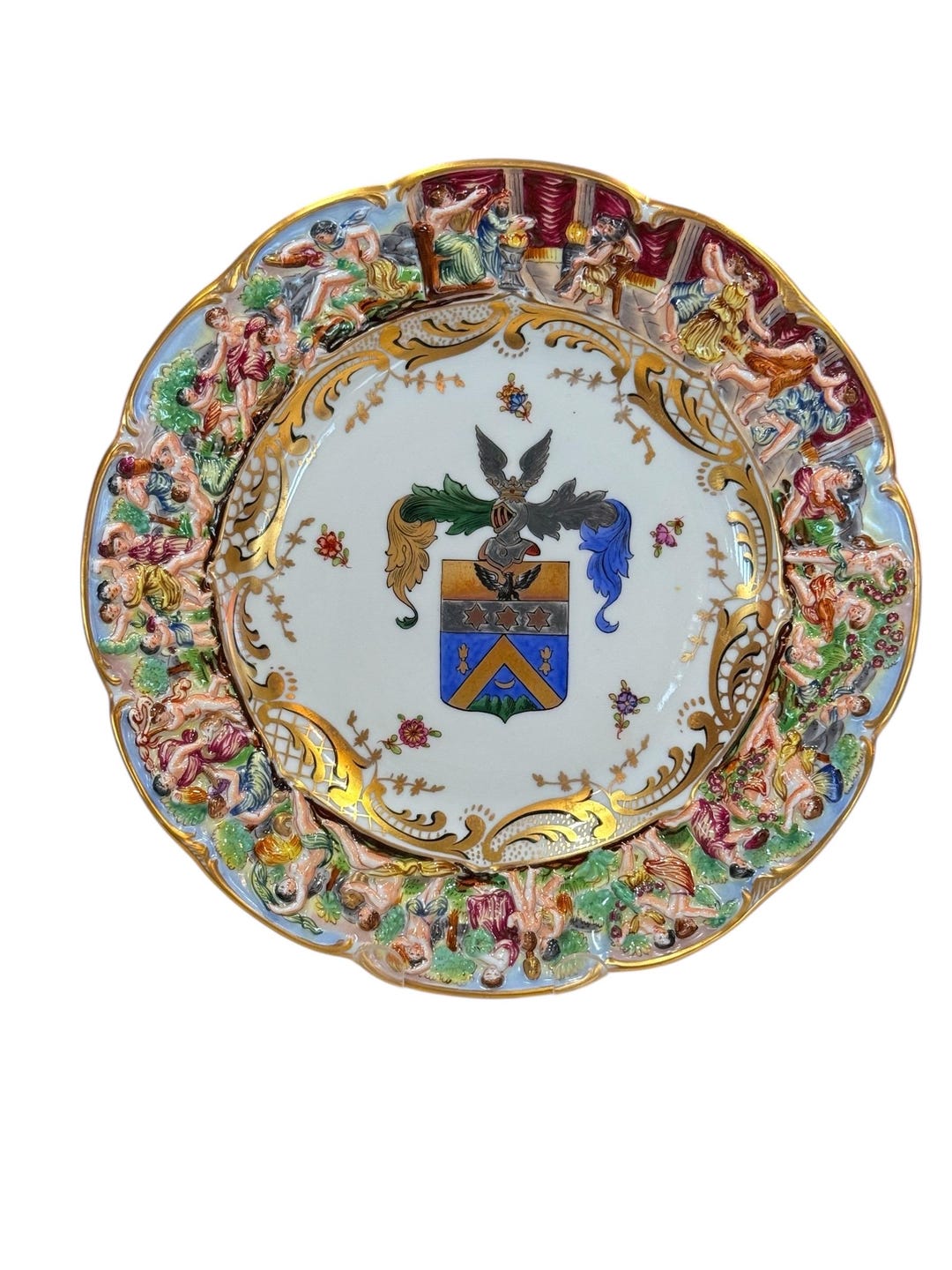 19th Century Italy Hand Painted Capodimonte Aimorial Porcelain Dinner ...
