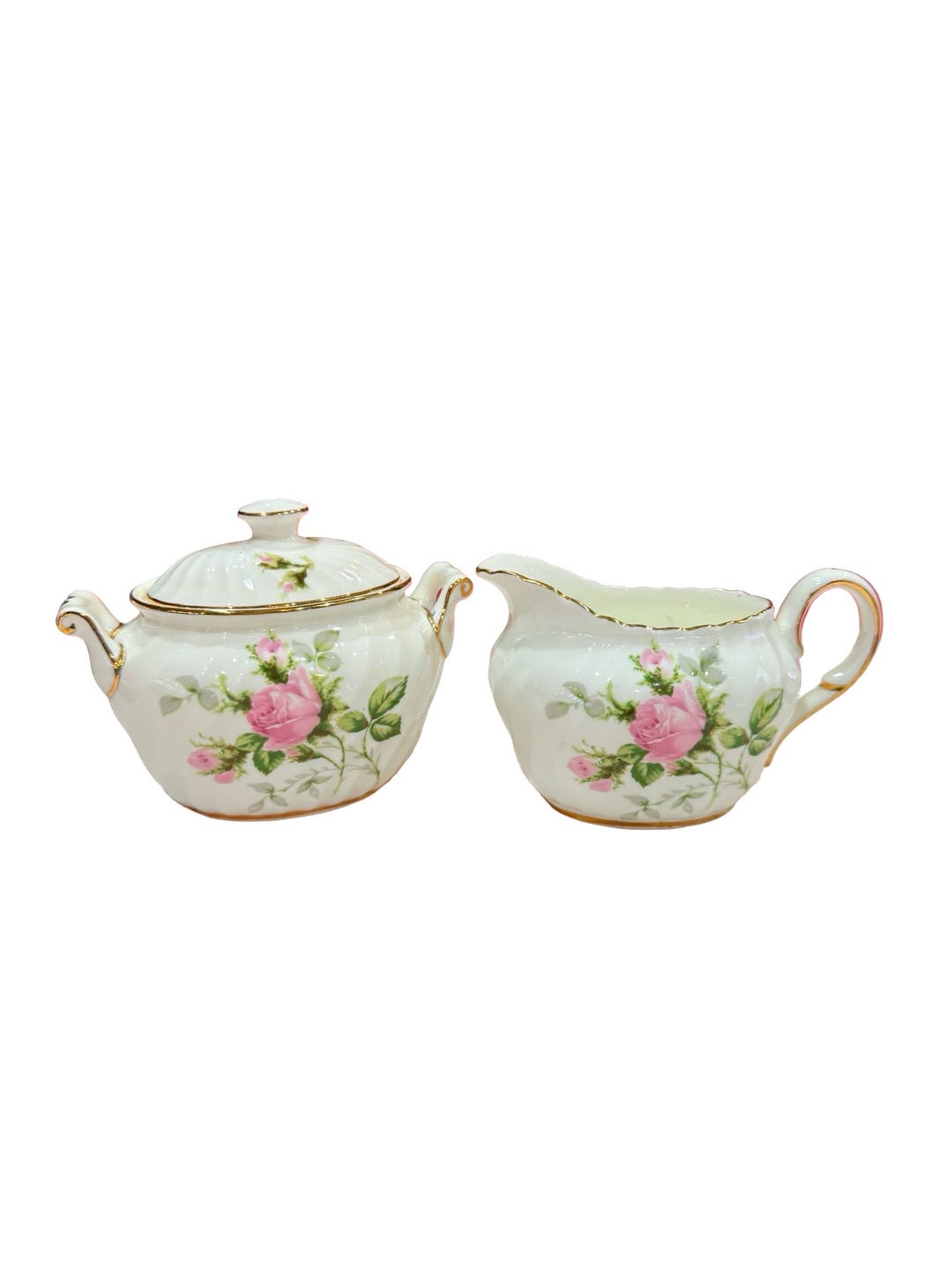 Foley Vintage Pink Rose Creamer and Sugar Bowl Set Bone China England ...