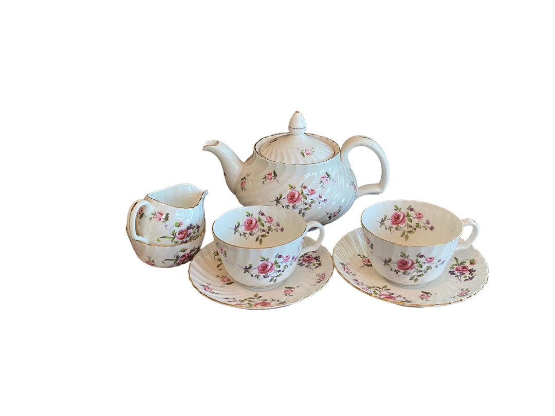 Vintage 8-pc Royal Adderley Swirl Shape Pink Rose Afternoon Tea Set for ...
