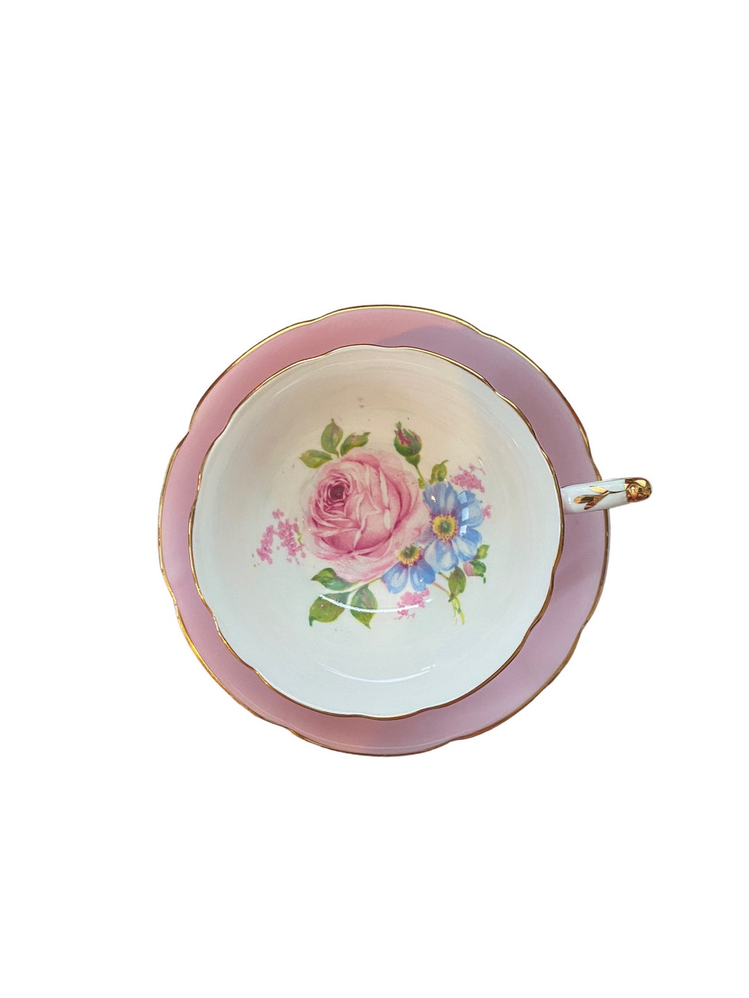 As is Paragon Pink Exterior Pink Cabbage Rose Tea Cup and Saucer, Gift ...