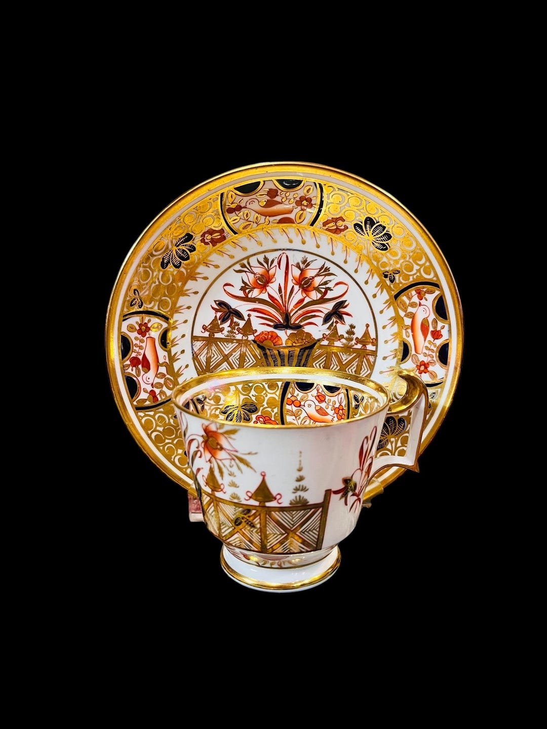 Rare Antique 19th Century Spode Tea Cup and Saucer With Gilt Fence and ...