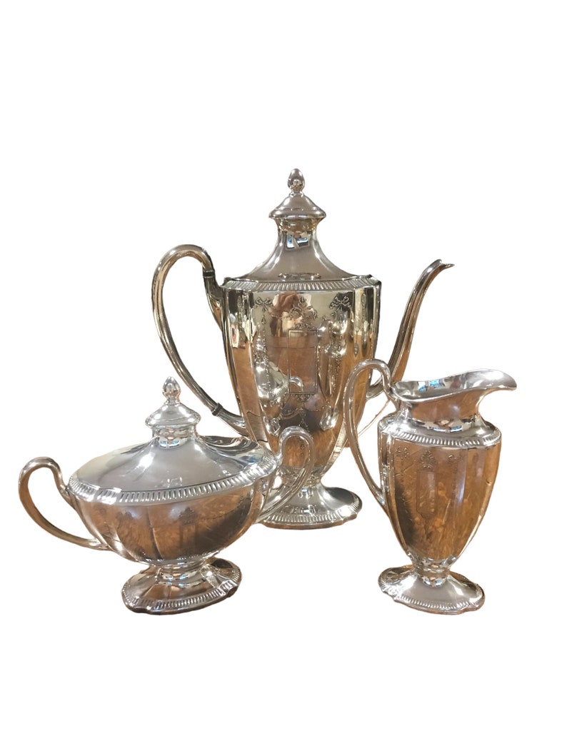Set of Community Plate C 1920’ Bow Tie With Garland Pattern Coffee Pot ...
