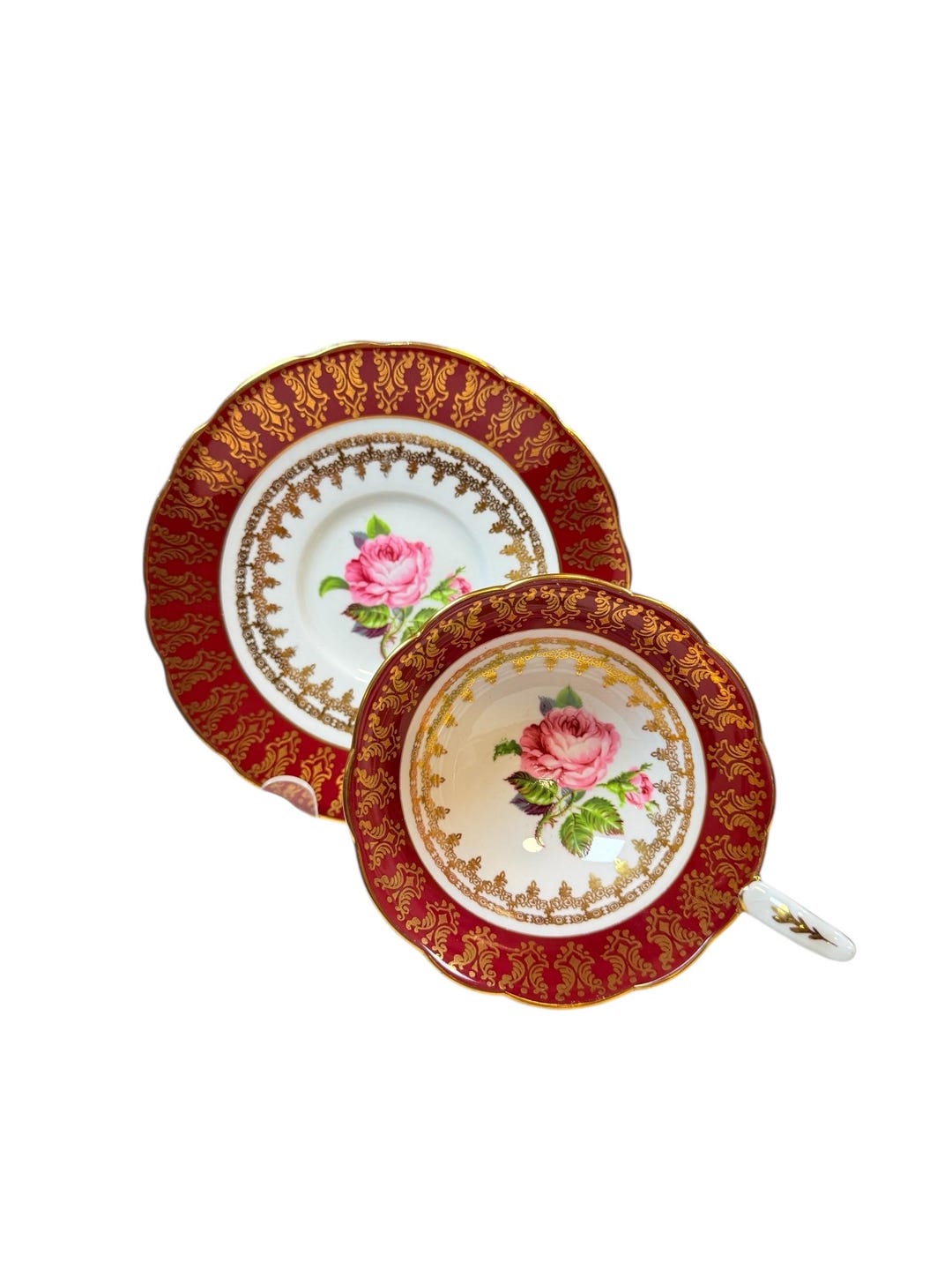 Royal Stafford Red With Pink Rose Footed Tea Cup and Saucer Set Bone ...