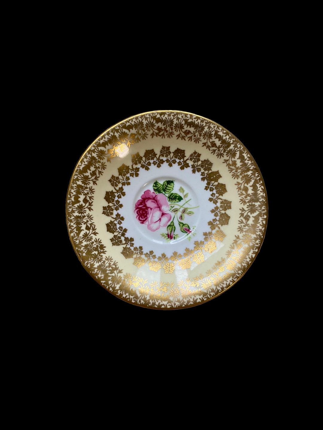 Windsor Saucer Only Orphan Saucer, Yellow Saucer With Pink Rose Centre ...