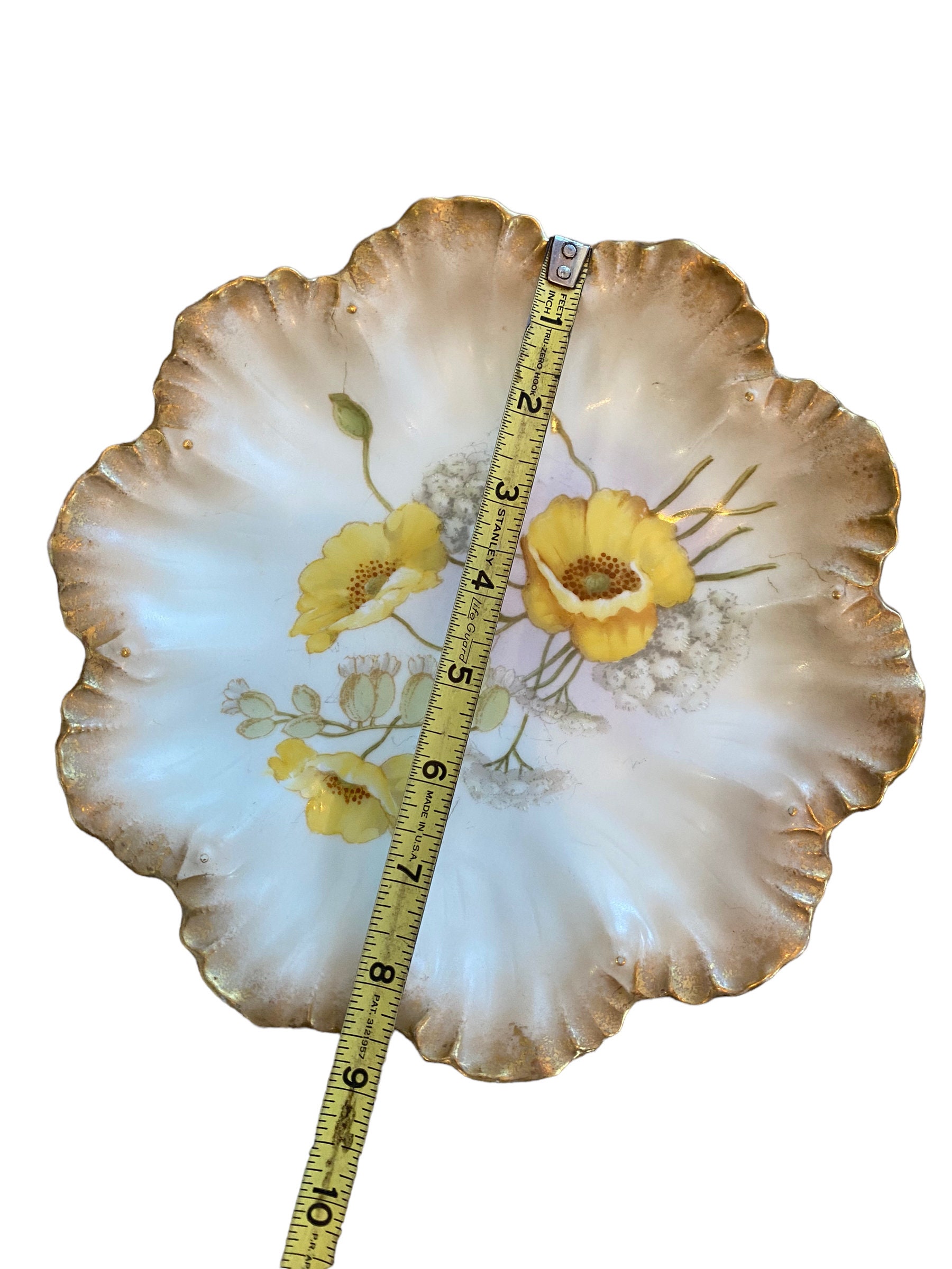 Vintage Limoges 8.5” Handpainted Flower Shaped Plate With Poppy Yellow ...