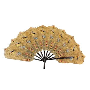 Antique/vintage Indonesian Hand Fan 14” L X 9” W Java Wayang Puppet ...
