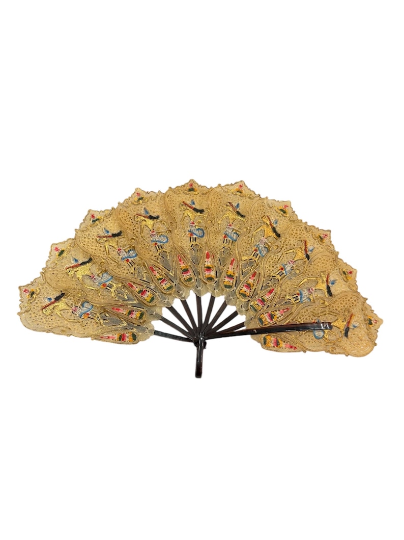 Antique/vintage Indonesian Hand Fan 14” L X 9” W Java Wayang Puppet ...