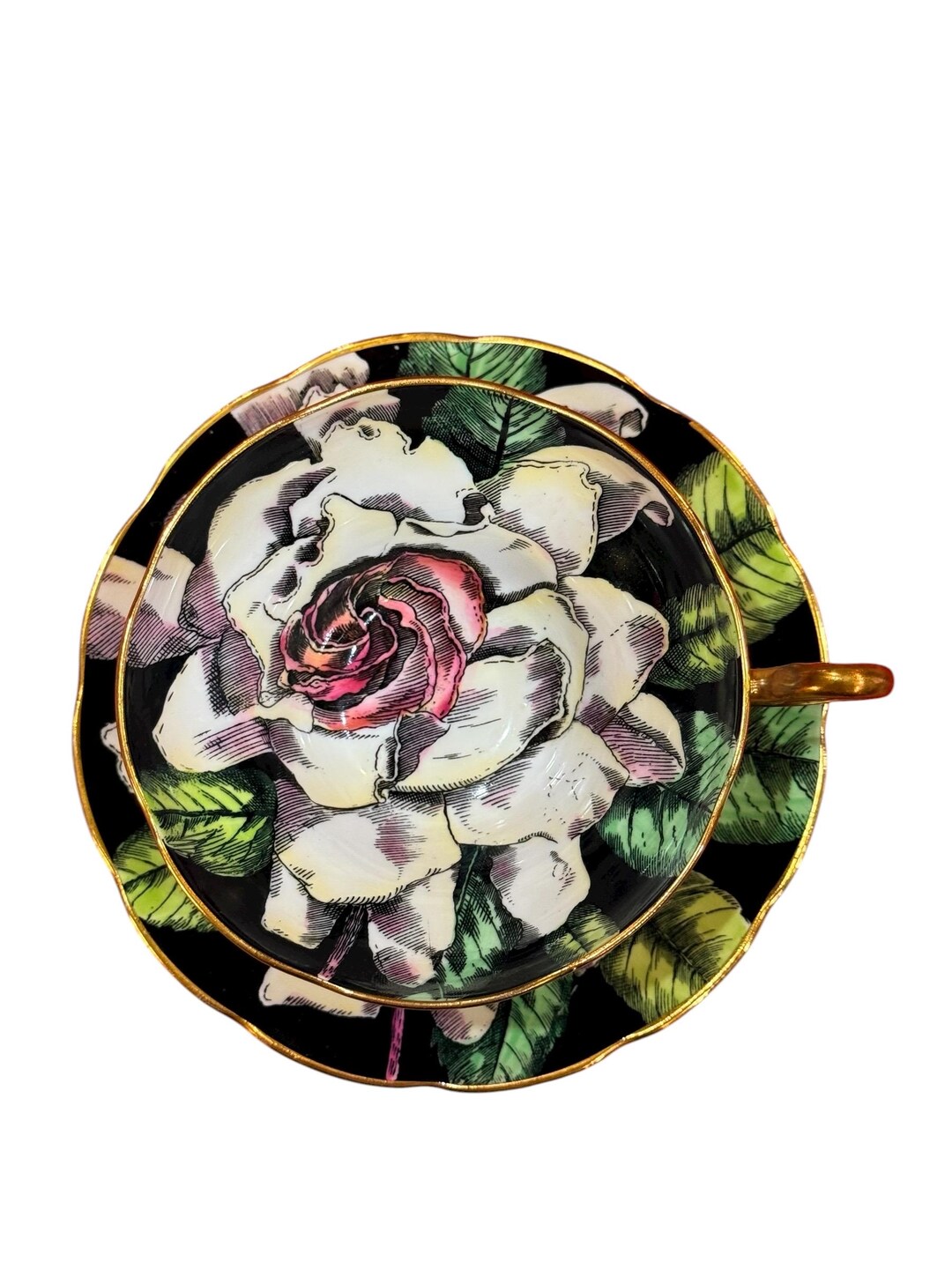 Rare Taylor & Kent Cabbage Rose Black Tea Cup and Saucer Set England ...