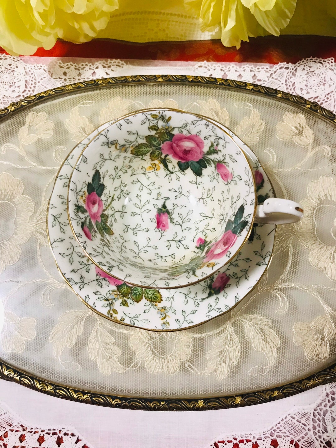 Vintage Aynsley Hand Painted Pink Rose Tea Cup and Saucer - Etsy