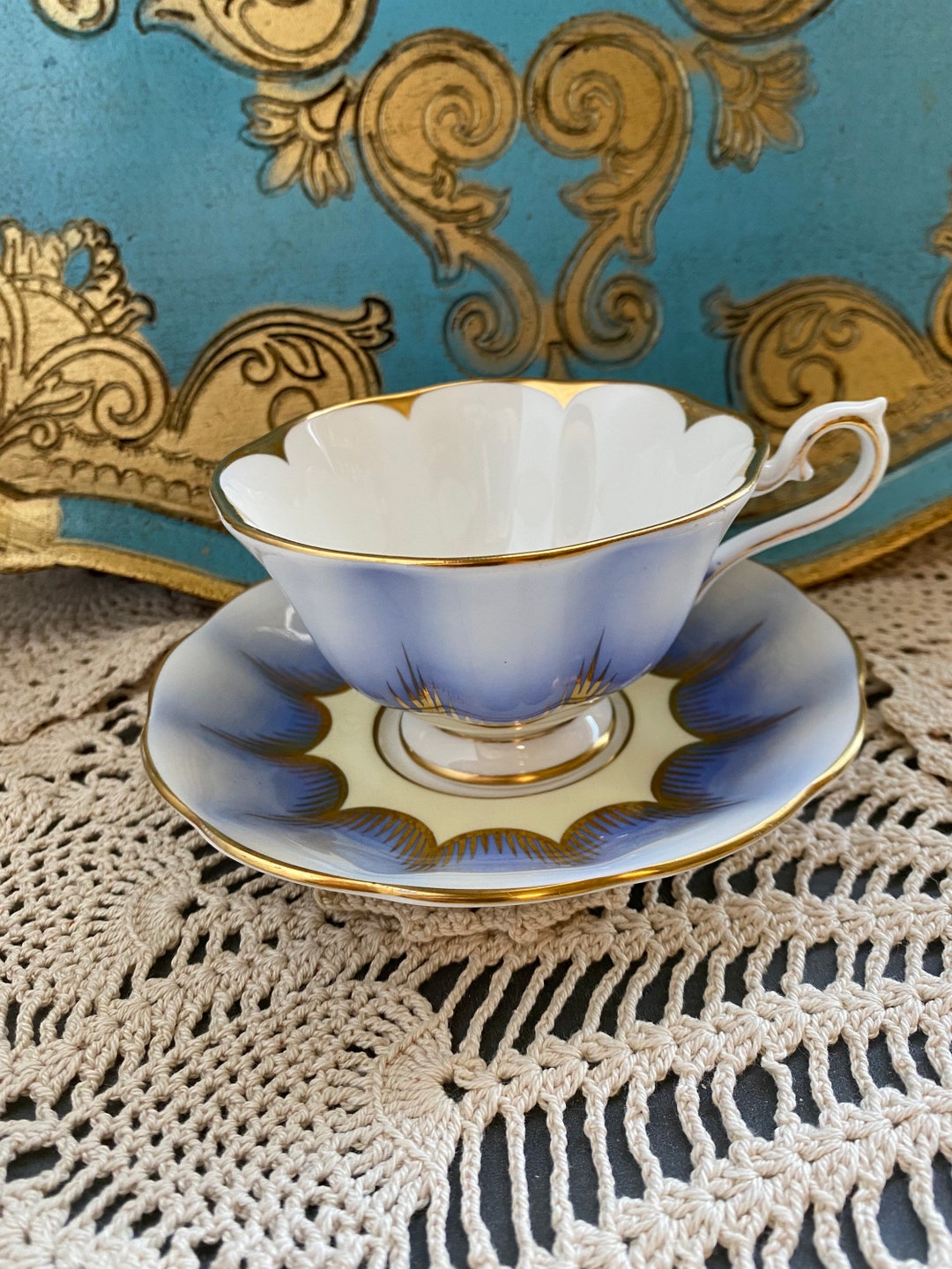 Unique Vintage Royal Albert Avon Shaped Blue Tea Cup and Saucer - Etsy