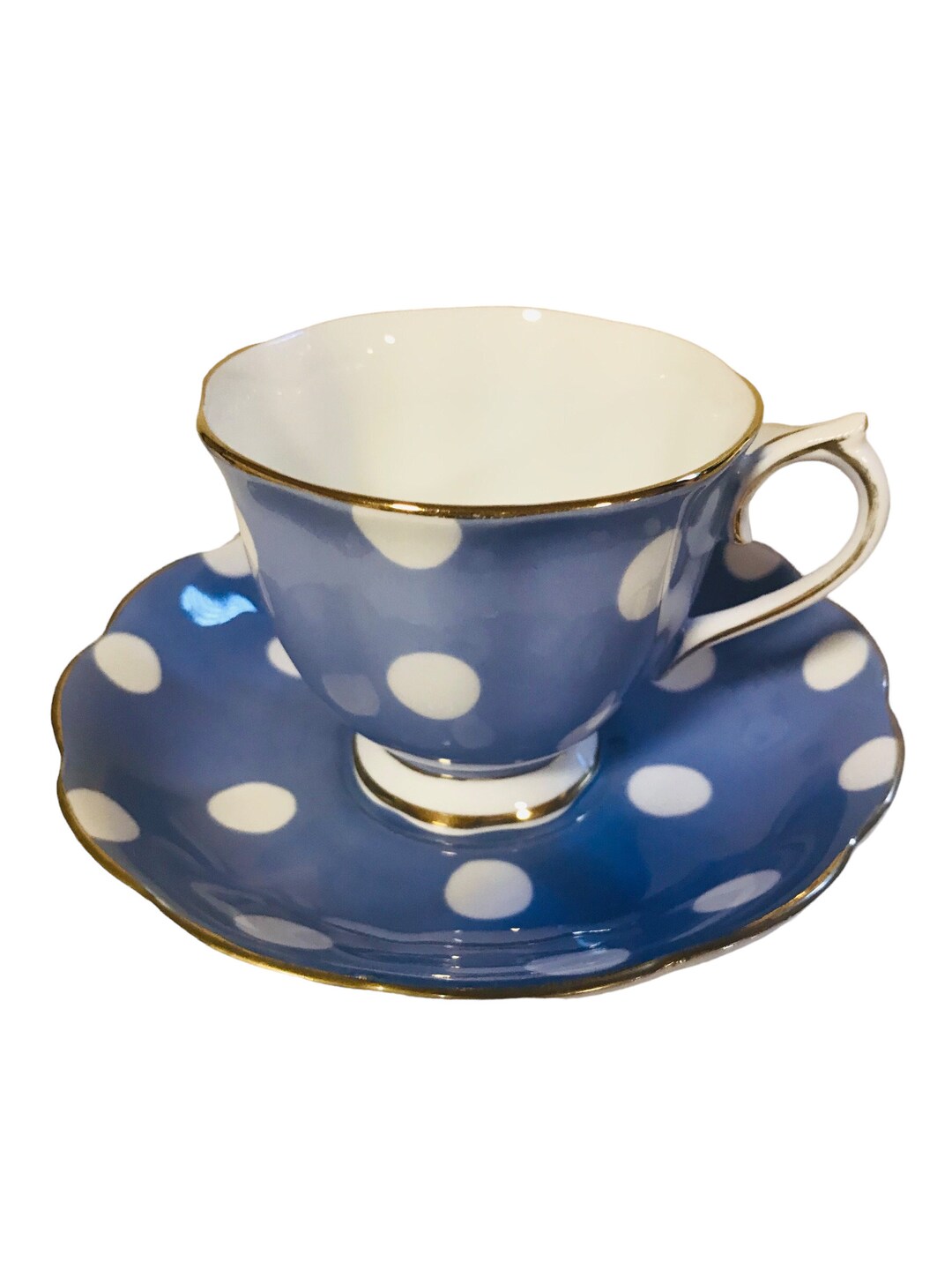 Rare Royal Albert Light Blue Polka Dot Tea Cup and Saucer, White Large ...