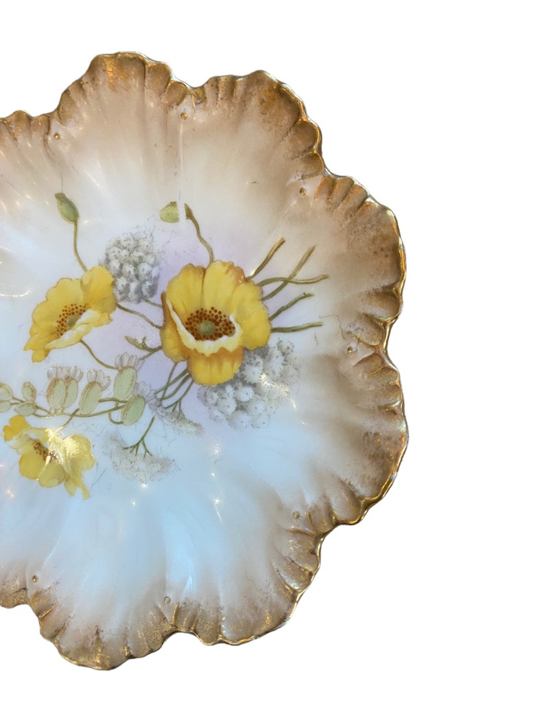 Vintage Limoges 8.5” Handpainted Flower Shaped Plate With Poppy Yellow ...