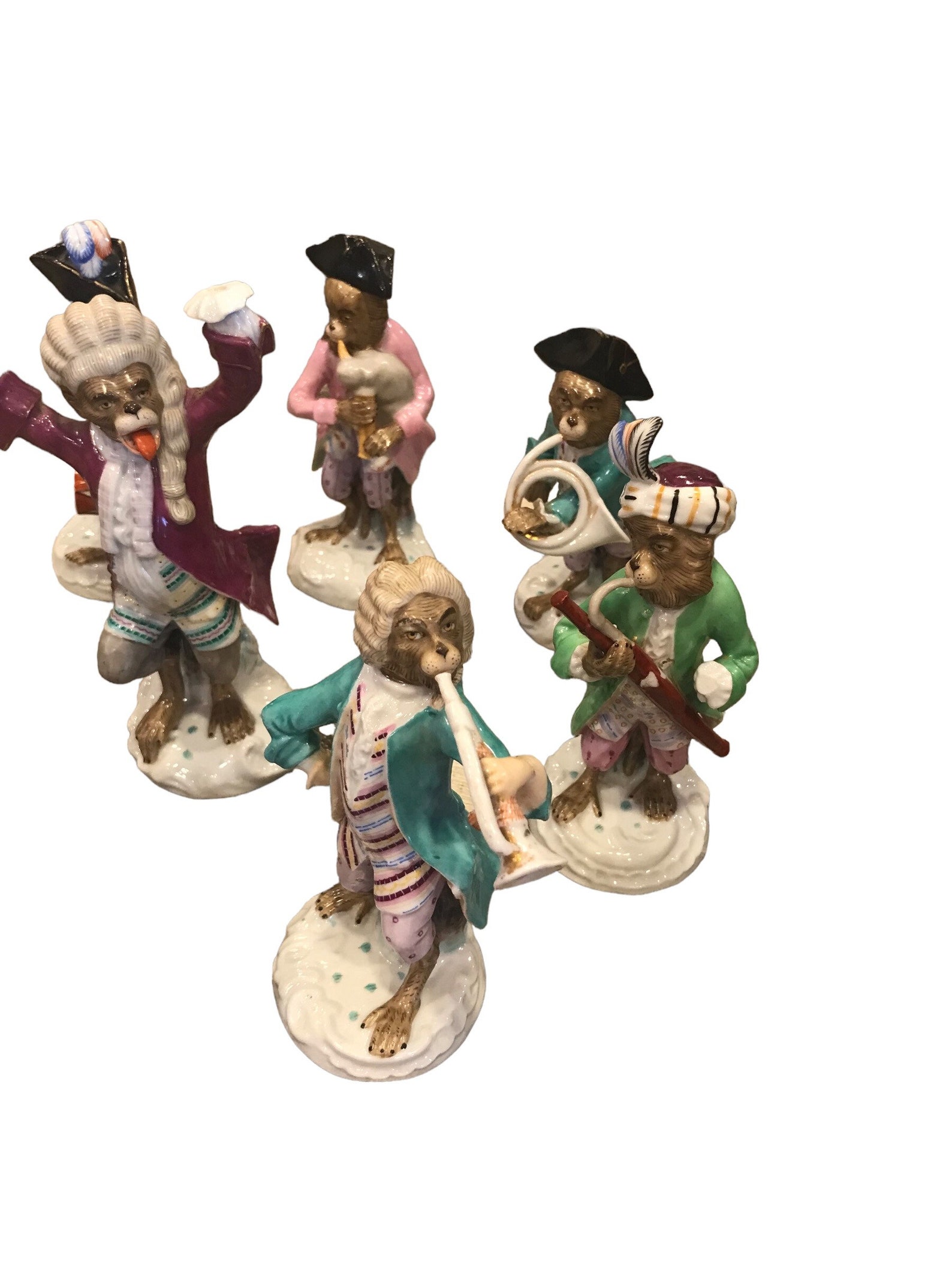 Antique 18th Century German Sitzendorf Monkey Band 9 Figurines, Closter ...