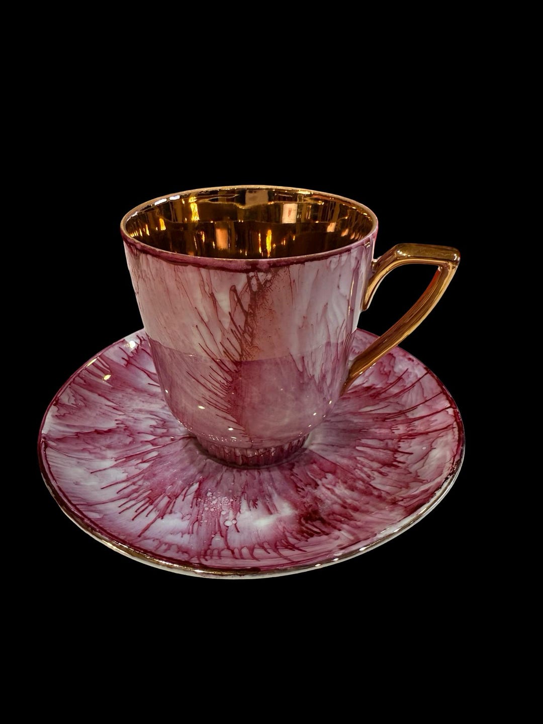 Vintage Polish 24 Karat Gold Tea / Coffee Cup and Saucer With Pink ...