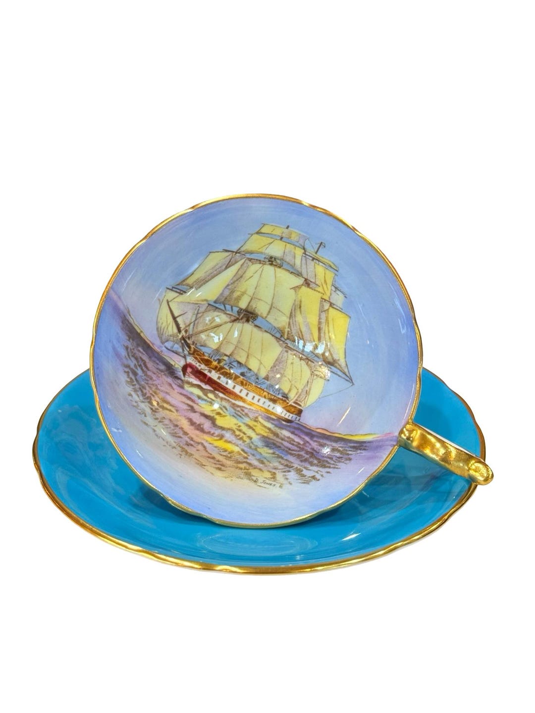 Aynsley Hand Painted Sailing Clipper Ship Tea Cup and Saucer With Sky ...