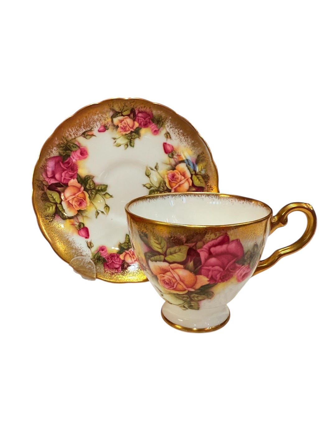 Royal Chelsea Golden Rose Small Demitasse Tea Cup and Saucer Heavy Gold ...