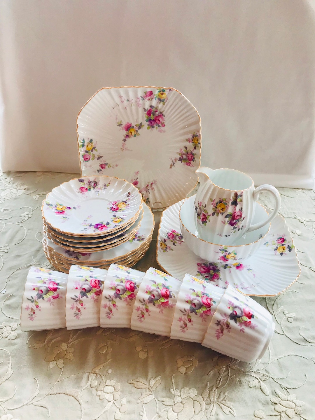 Vintage 22-tlg. Spode Copelands Porzellan Dorothy Perkins Muster rosa ...