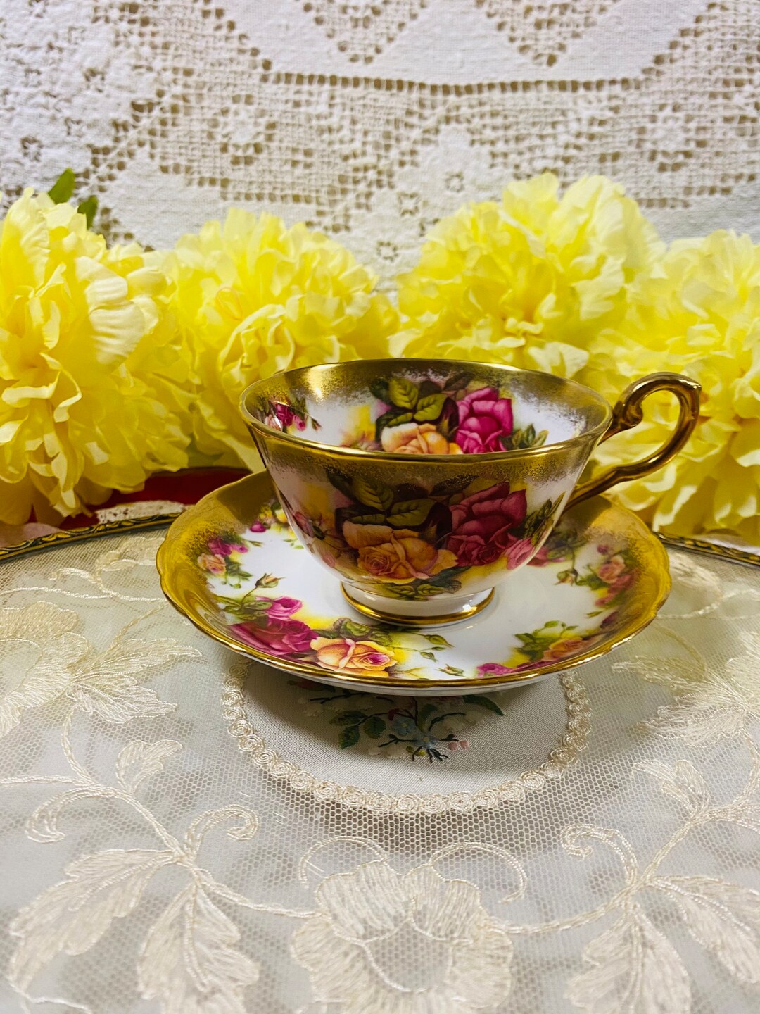 Stunning Royal Chelsea Golden Rose Tea Cup and Saucer With Heavy Gold ...
