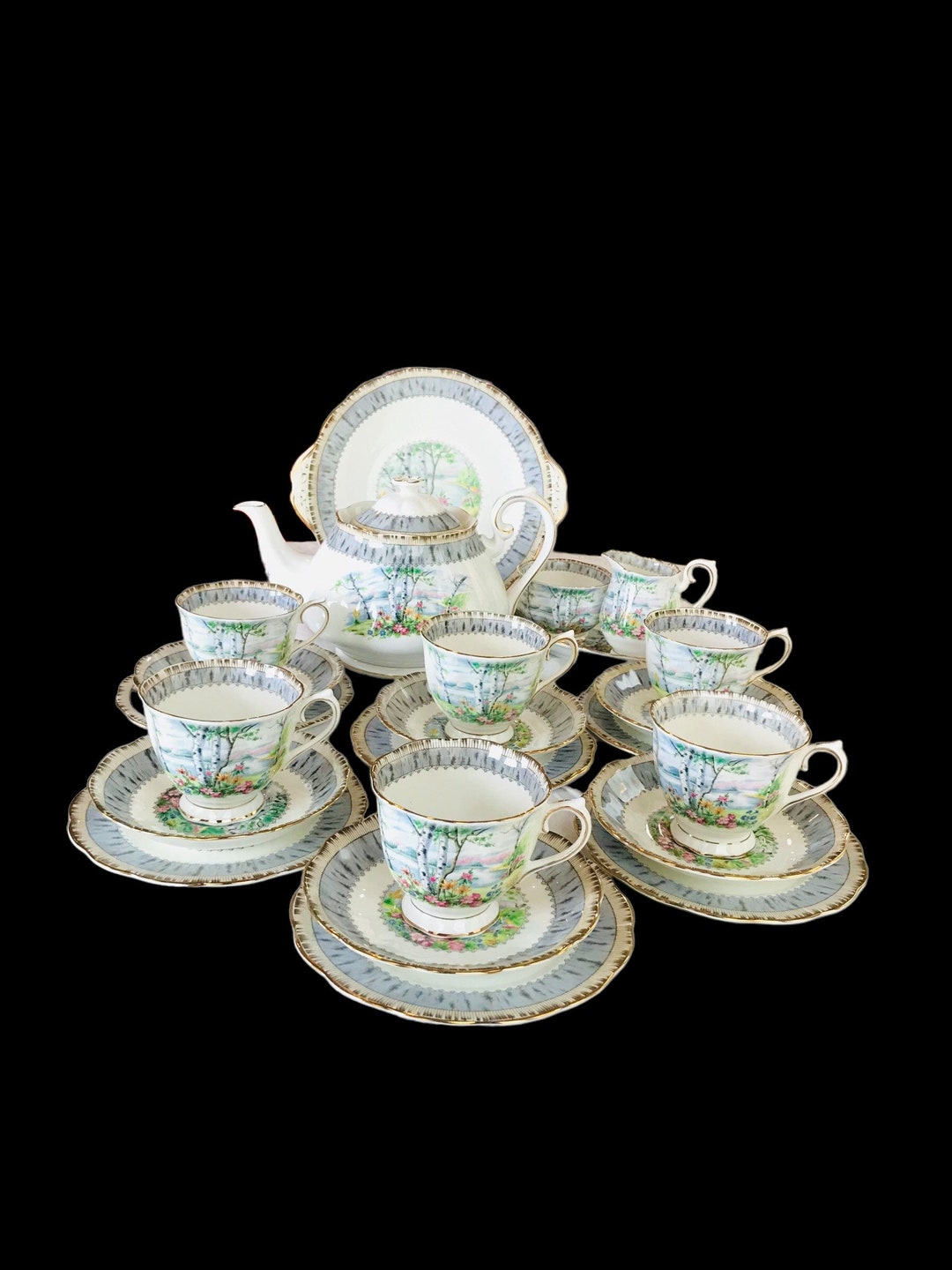 24 Pieces of Royal Albert Silver Birch Set Set Bone China England ...