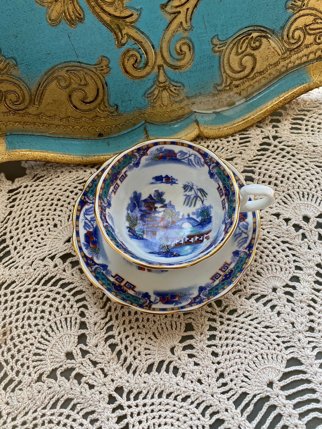 Vintage Unique Radfords Crown China England Blue Oriental Palace Style ...