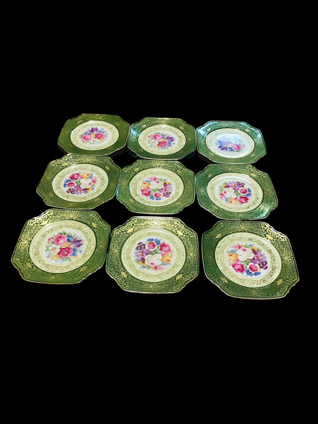 Set of 9 Bavaria Tirschenreuth Hand Painted Square Dessert Plates ...