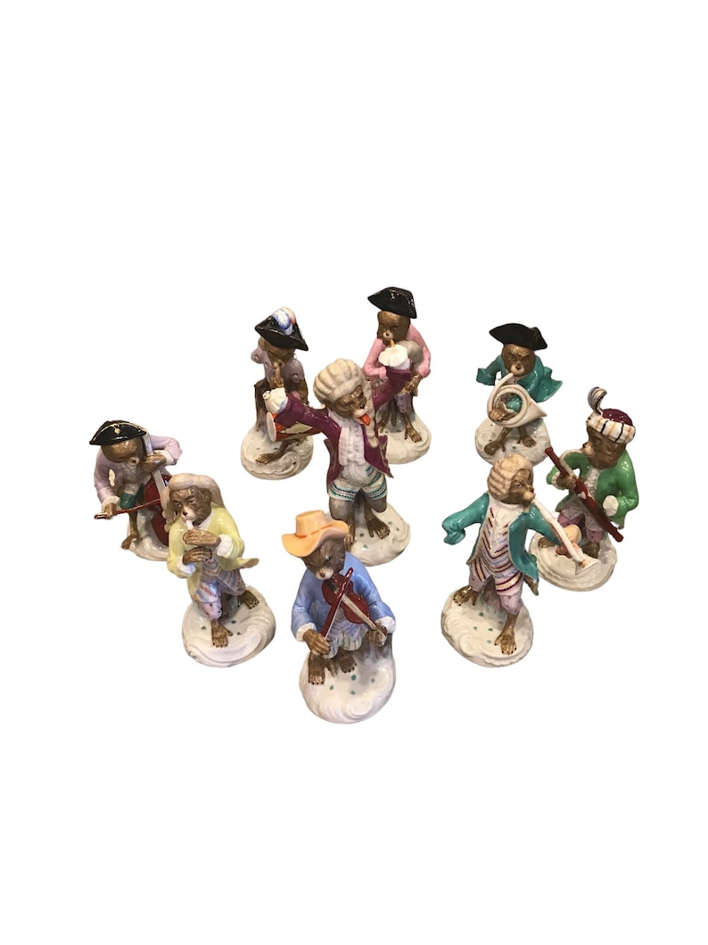 Antique 18th Century German Sitzendorf Monkey Band 9 Figurines, Closter ...