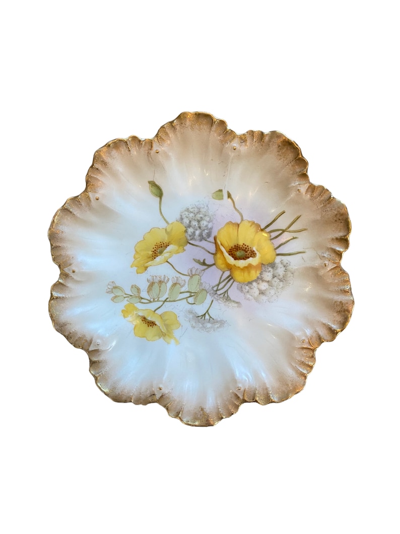 Vintage Limoges 8.5” Handpainted Flower Shaped Plate With Poppy Yellow ...