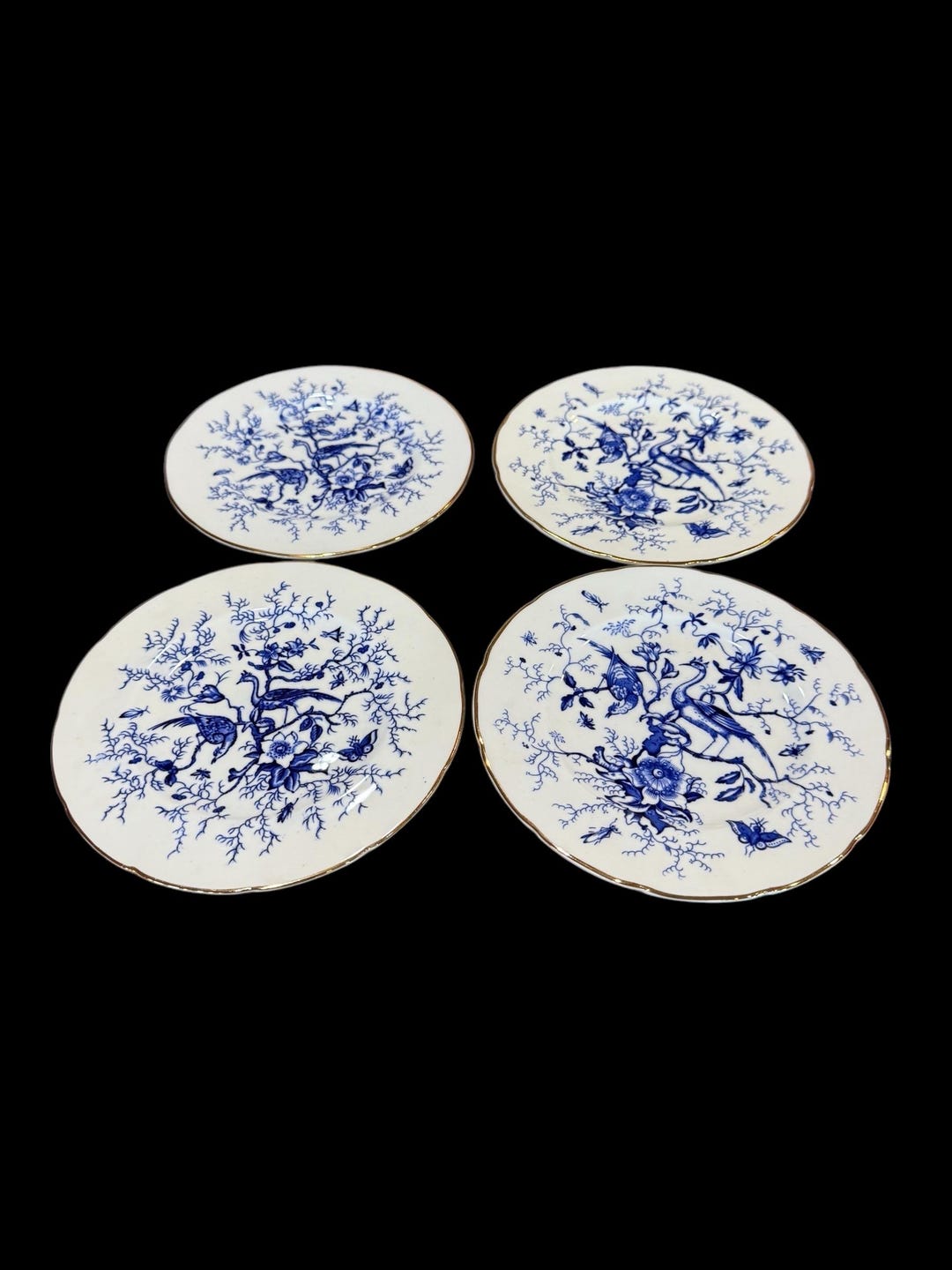 Coalport Cairo Blue Bird Set of 4 Dessert Plates 6 1/2” Diameter Bone ...