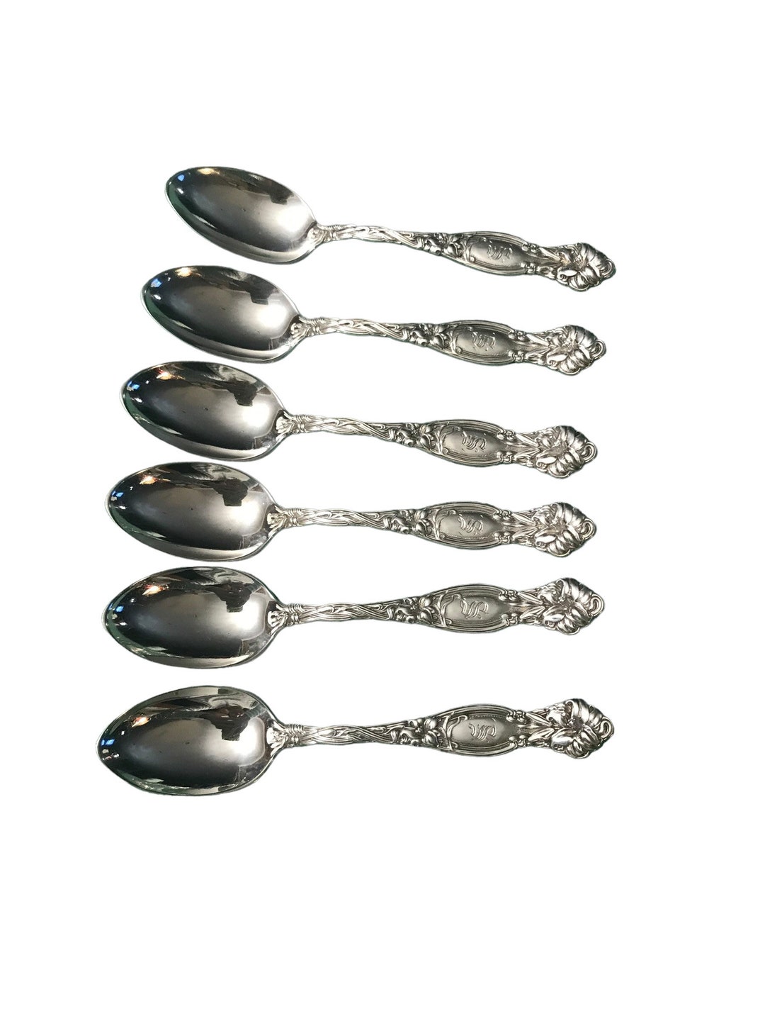 Vintage Set of 6 Marked Sterling Silver Engraved Scrolling Lilies ...