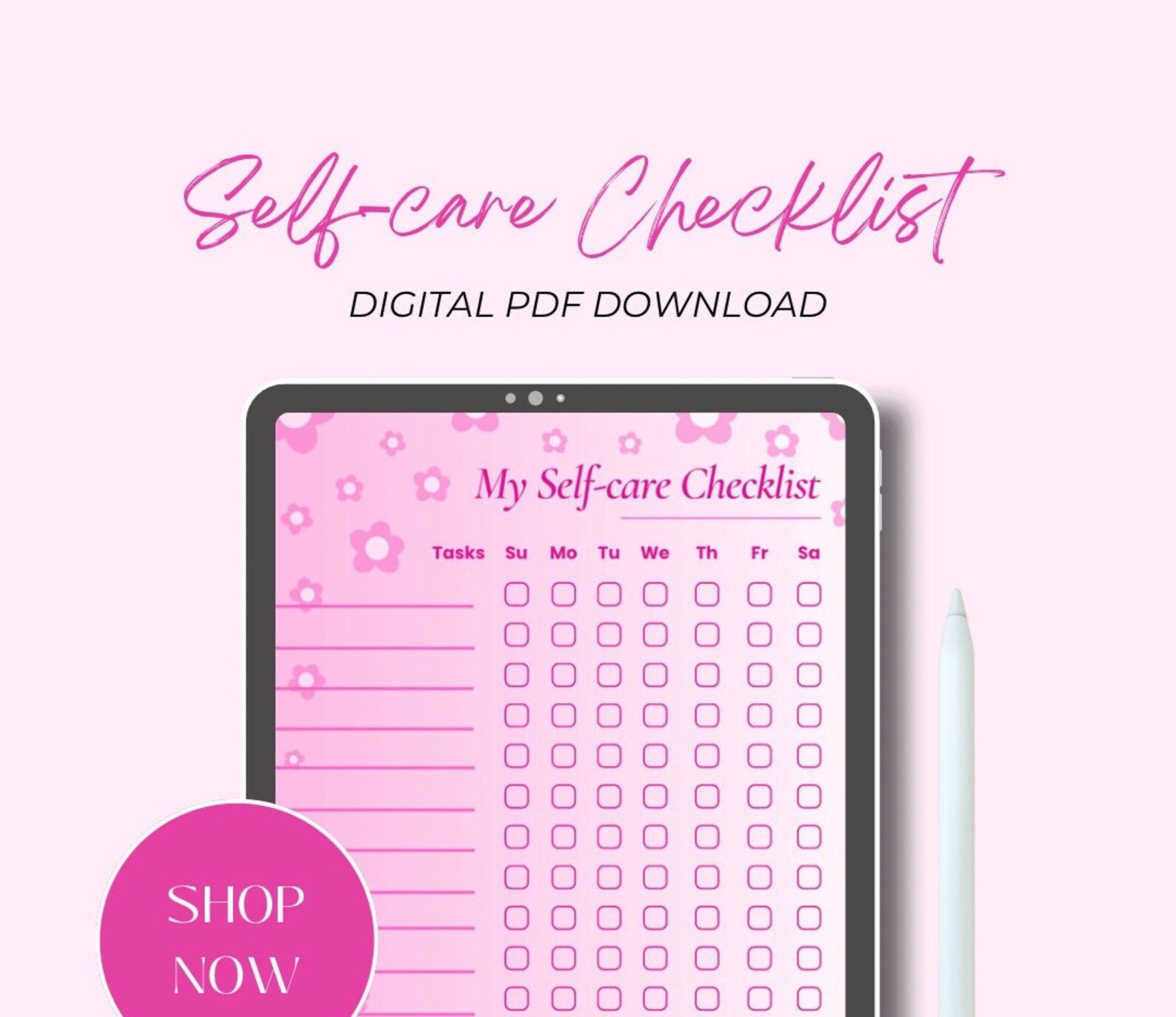 Self-care Checklist Pink Floral Digital Download PDF Printable ...