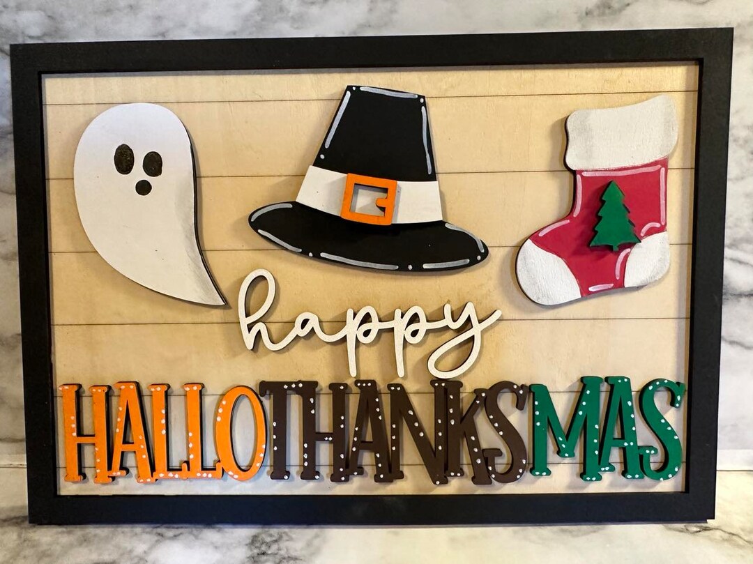 Happy Hallothanksmas Sign, Laser Cut Wood Board, Halloween Sign ...