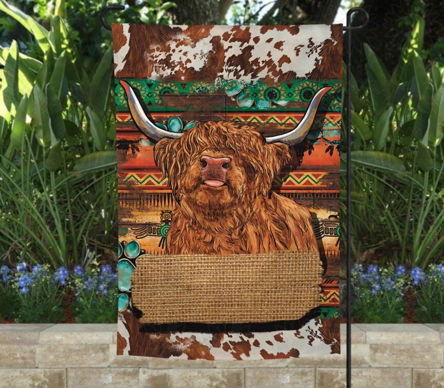 Highland Cow Aztec Welcome Garden Flag Welcome Flag - Etsy