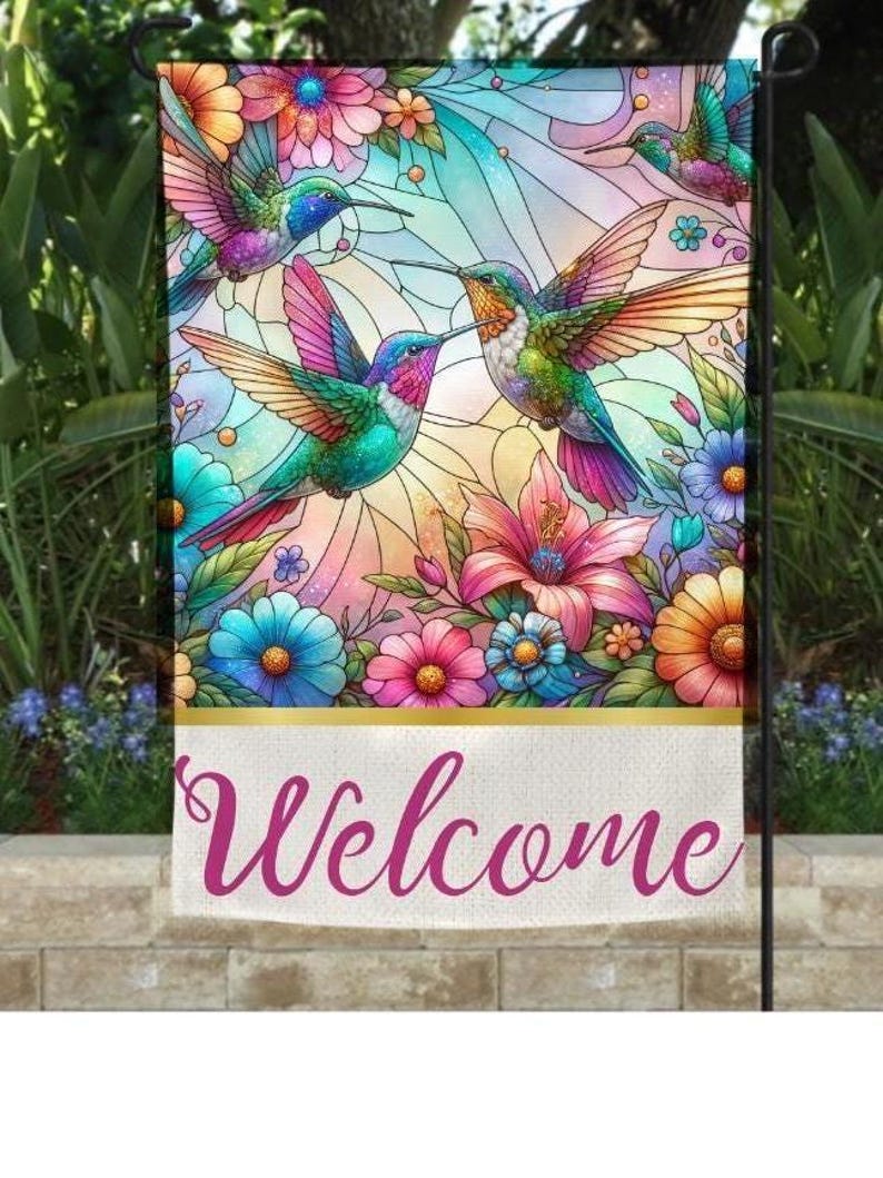 Hummingbird Welcome Flag Welcome Garden Flag Welcome Flag Personalized ...