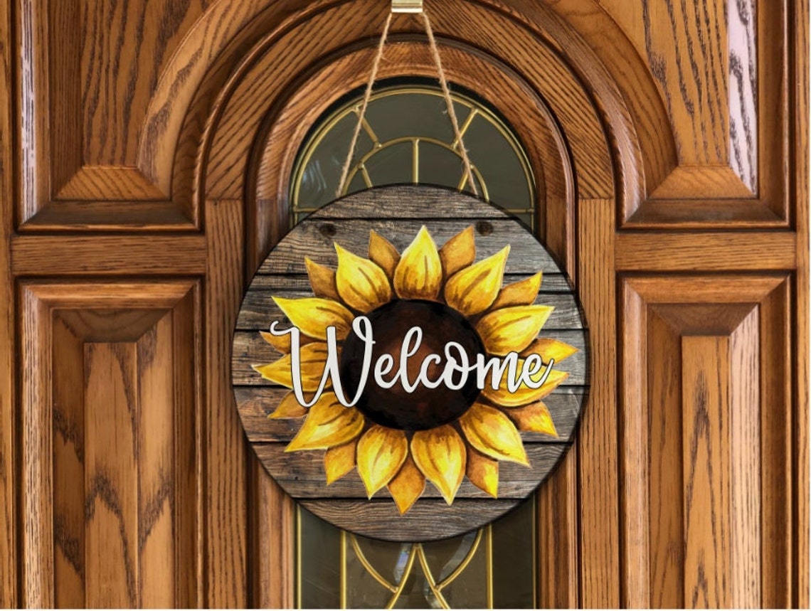 Sunflower Welcome Personalized Door Hanger Sign Welcome Sign | Etsy