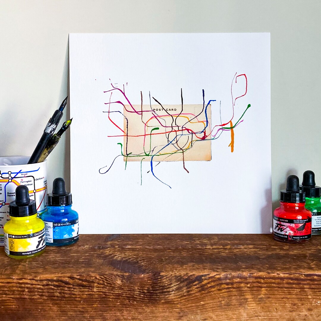London Tube Map Postcard Drawing - GICLEE PRINT - Etsy